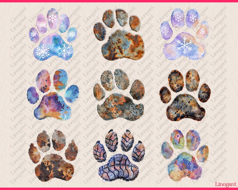 Watercolor Paw Print Clipart Bundle, Animal Footprint Clip Art Set ...