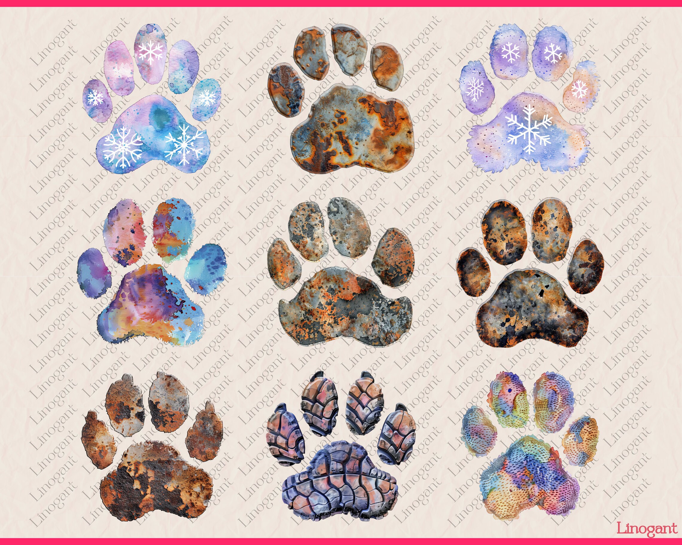 Watercolor Paw Print Clipart Bundle, Animal Footprint Clip Art Set ...