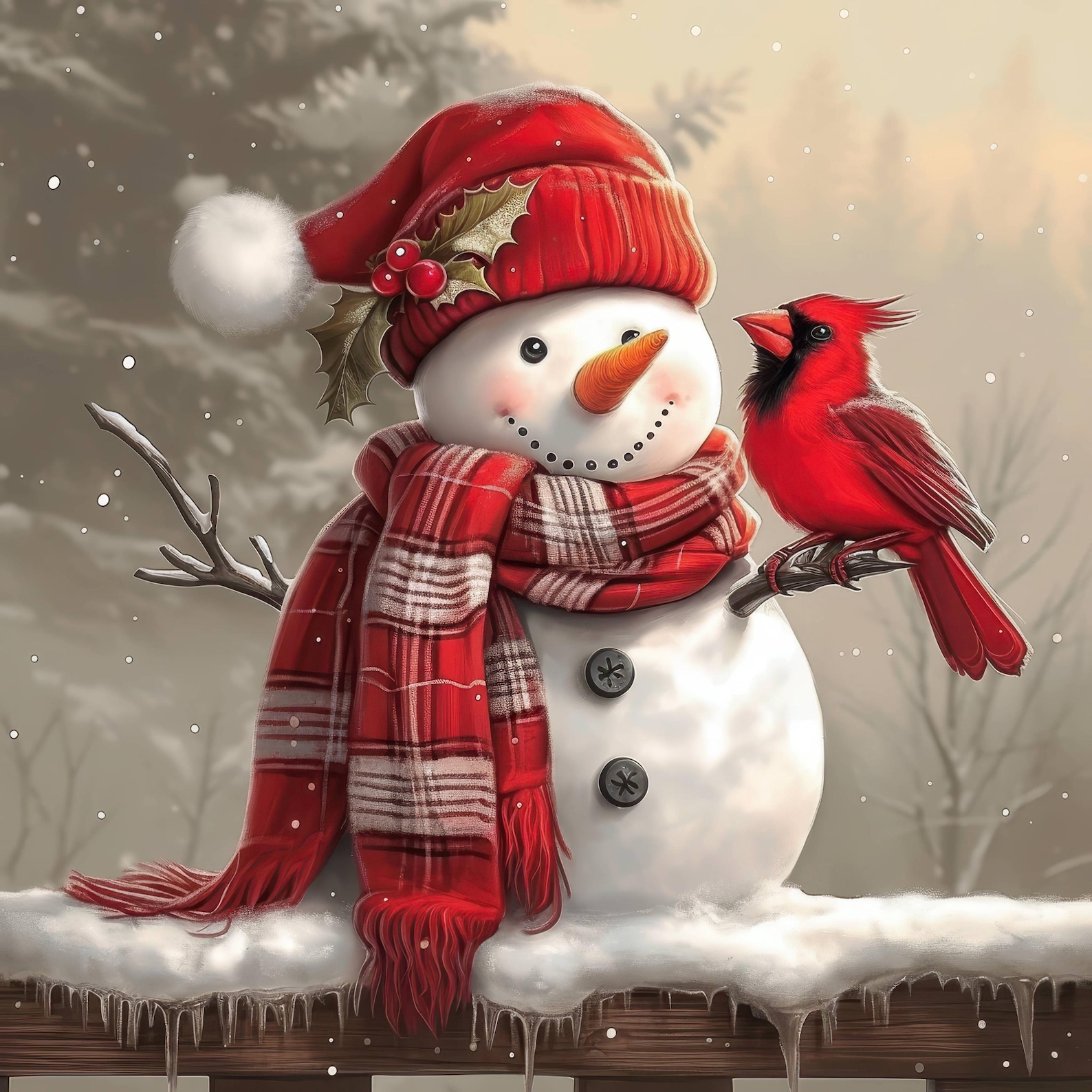 13 Red Snowman and Cardinal Clipart, Festive Holiday Character ...
