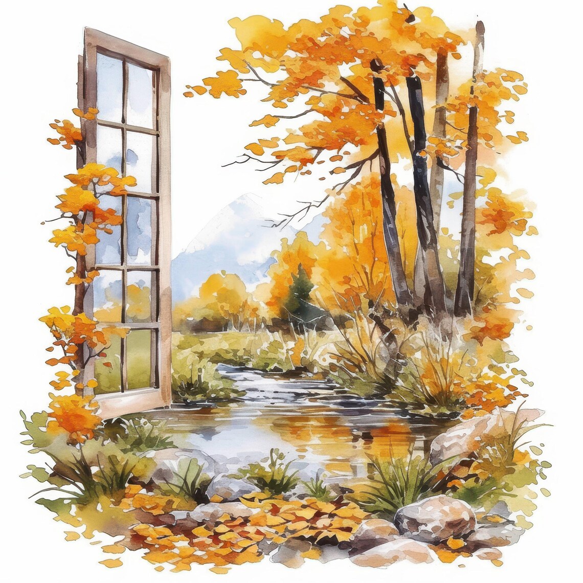 18 Window Autumn View Clipart Bundle, Cozy Fall Scenery Illustration ...