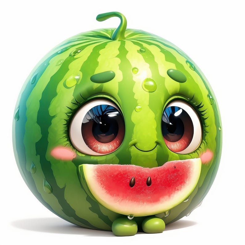 10 Cute Watermelon Clipart Bundle, Summer Fruit Illustration, Printable ...