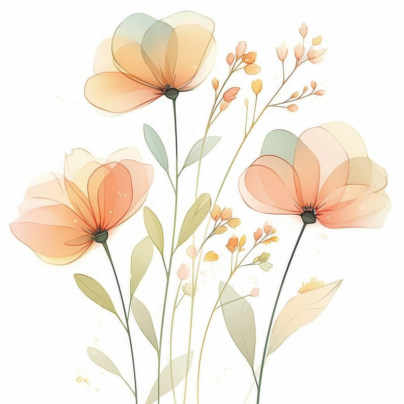 10 Soft Vibes Floral Clipart Bundle, Gentle Petal Illustration ...