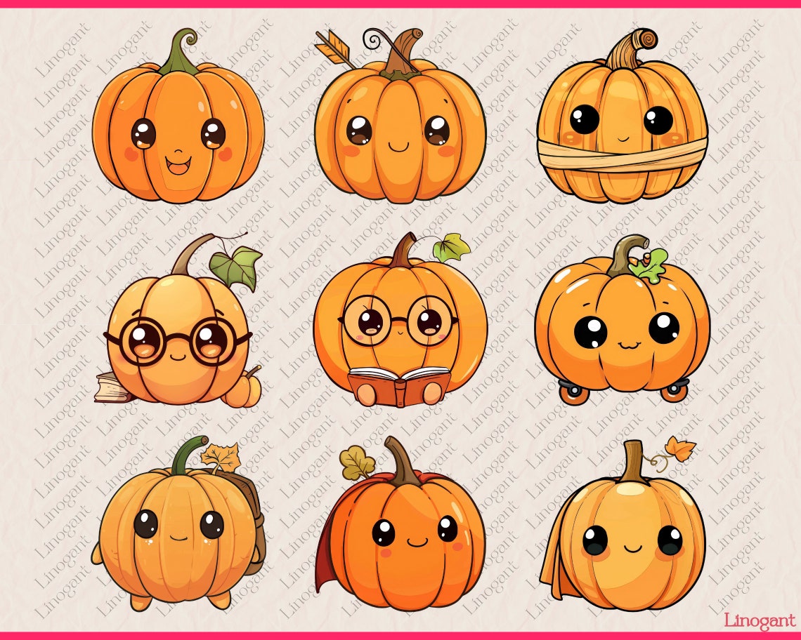 Watercolor Cute Autumn Pumpkin Clipart Bundle, Various Happy Fall ...