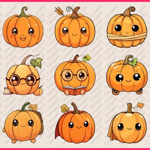 Watercolor Cute Autumn Pumpkin Clipart Bundle, Various Happy Fall ...
