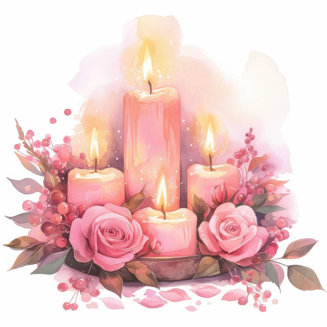 11 Pink Rose Candles Clipart Bundle, Candles With Rose Design ...