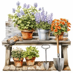 10 Vintage Gardening Tools Clipart Bundle, Rustic Outdoor Illustration ...