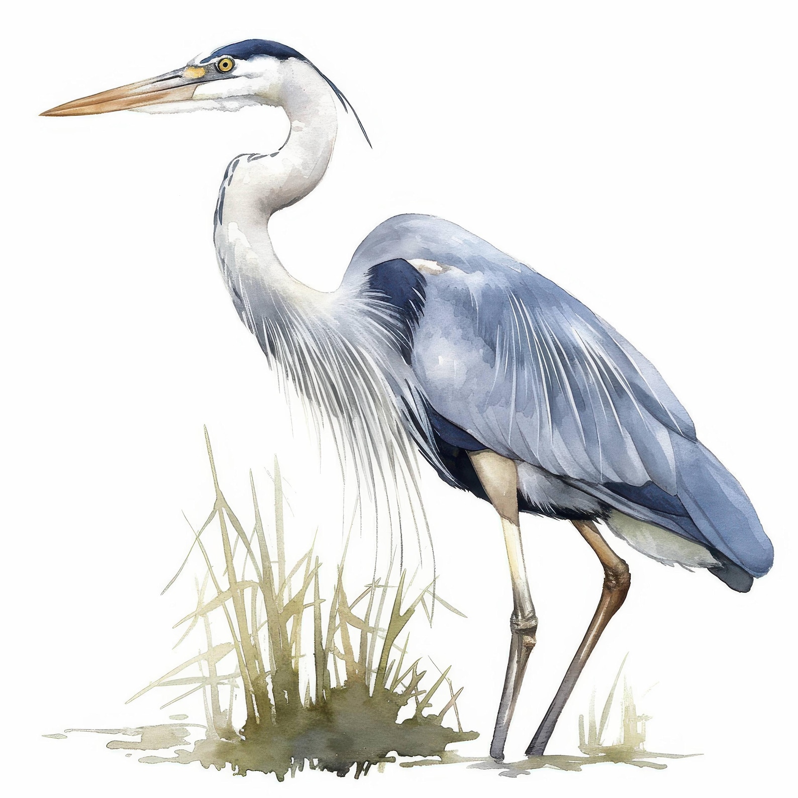 10 Blue Heron Watercolor Clipart, Wading Bird Lake Illustration ...