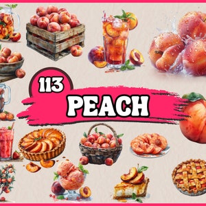 Watercolor Peach Clipart Bundle, Fruits Clip Art Set, Peach Cheese Cake ...