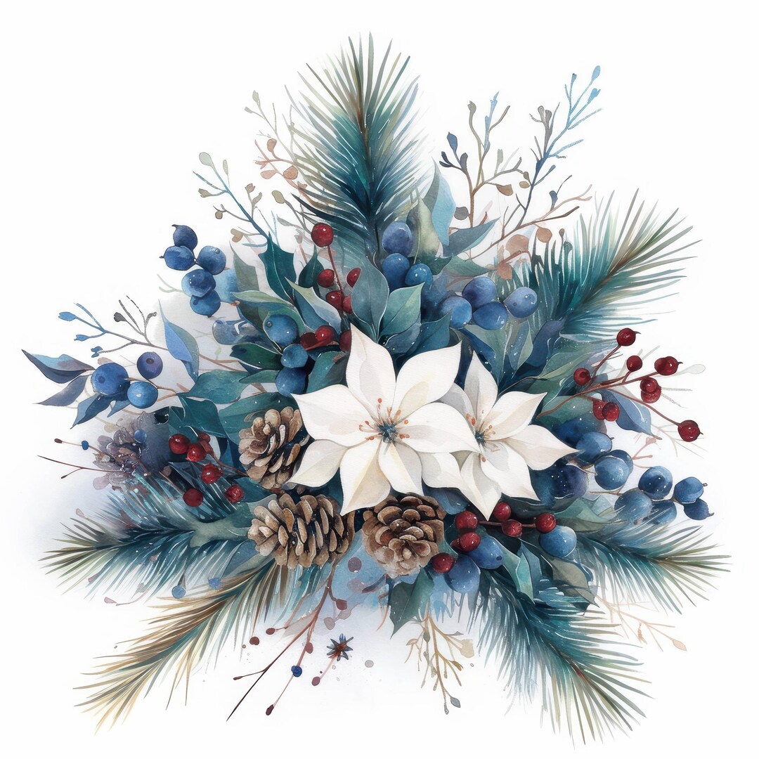 10 Winter Tone Floral Arrangement Clipart, Elegant Seasonal Flower ...