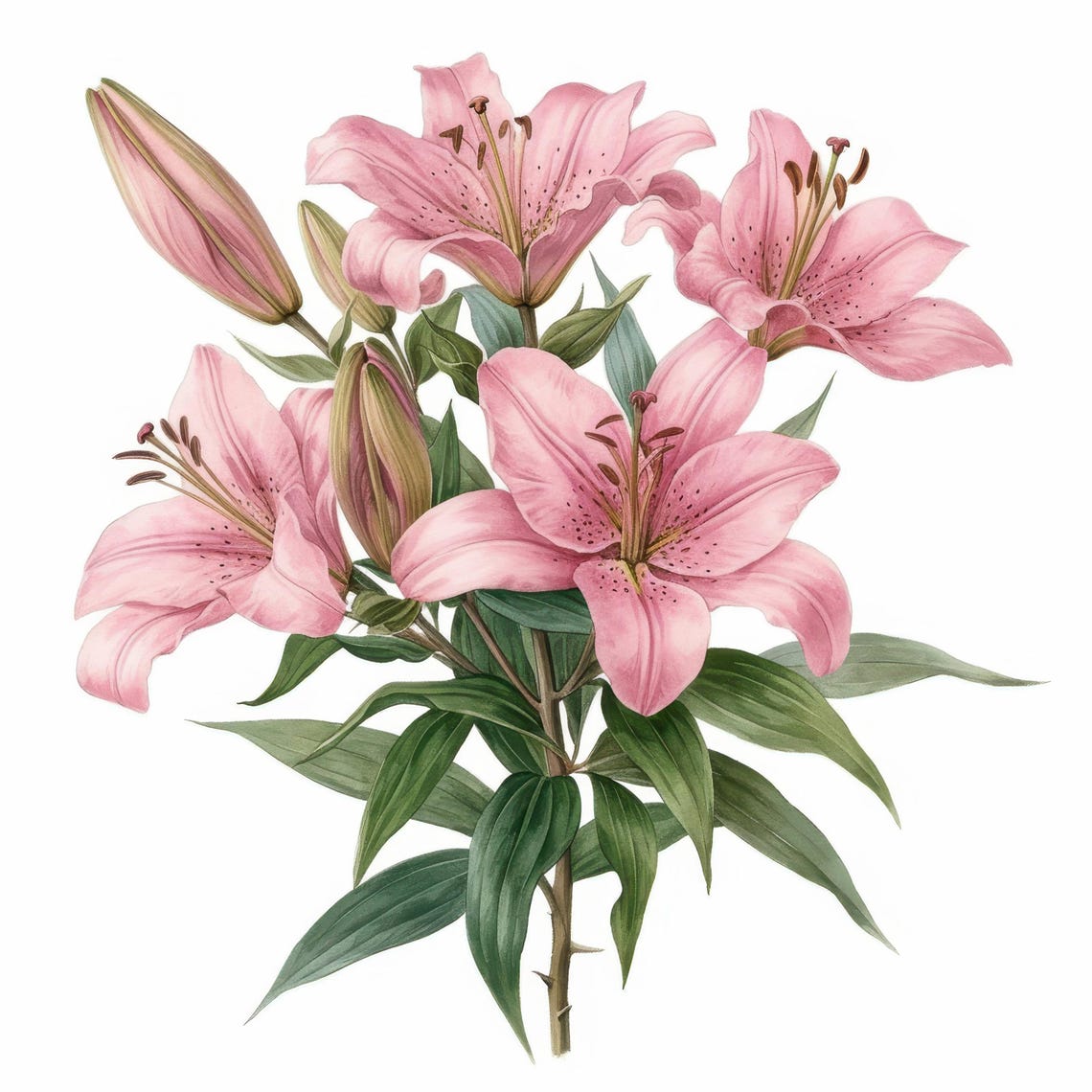 10 Pink Lily Clipart Bundle, Elegant Garden Flower, Printable ...