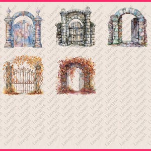 Watercolor Magical Enchanted Gate Clipart | Floral Portal,castle Door ...