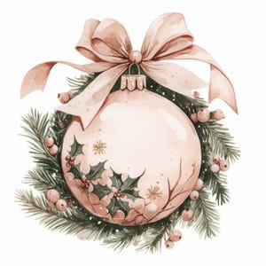 11 Pink Christmas Decor Clipart Bundle, Xmas Ornaments Design ...