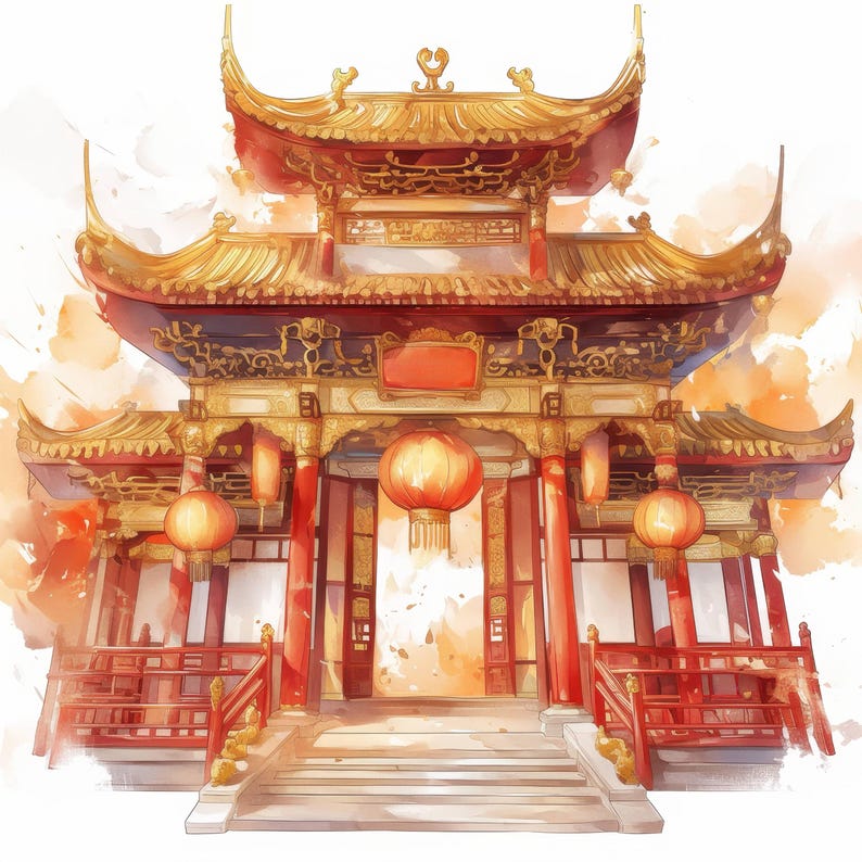 14 Golden Pagoda Chinese Temple Clipart Bundle, Cultural Landmark ...