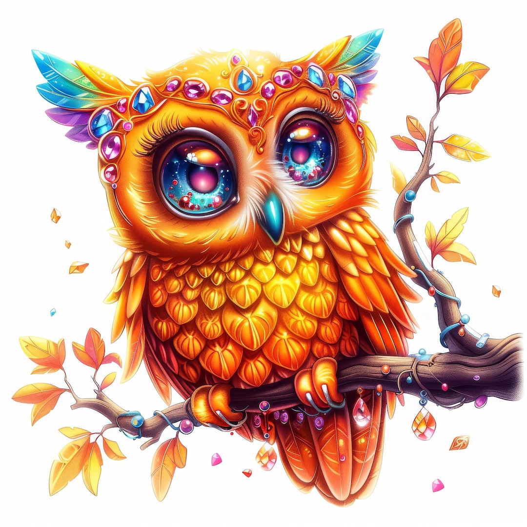 Cute Vivid Owl Clip Art 12 High Res Watercolor Jpgs for Junk Journals ...