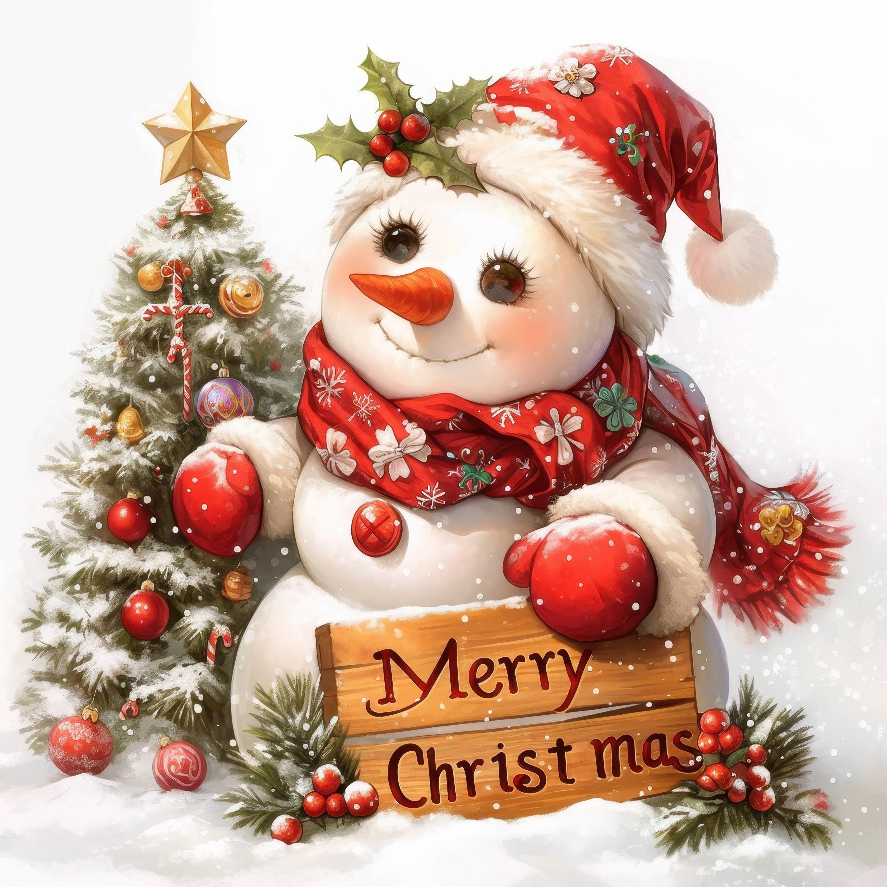 10 Merry Christmas Snowman Clipart Bundle, Festive Holiday Illustration ...
