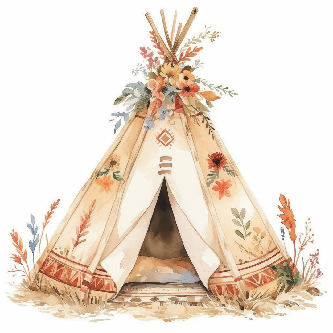 10 Boho Tippy Tent Clipart Bundle, Bohemian Camp Art Illustration ...