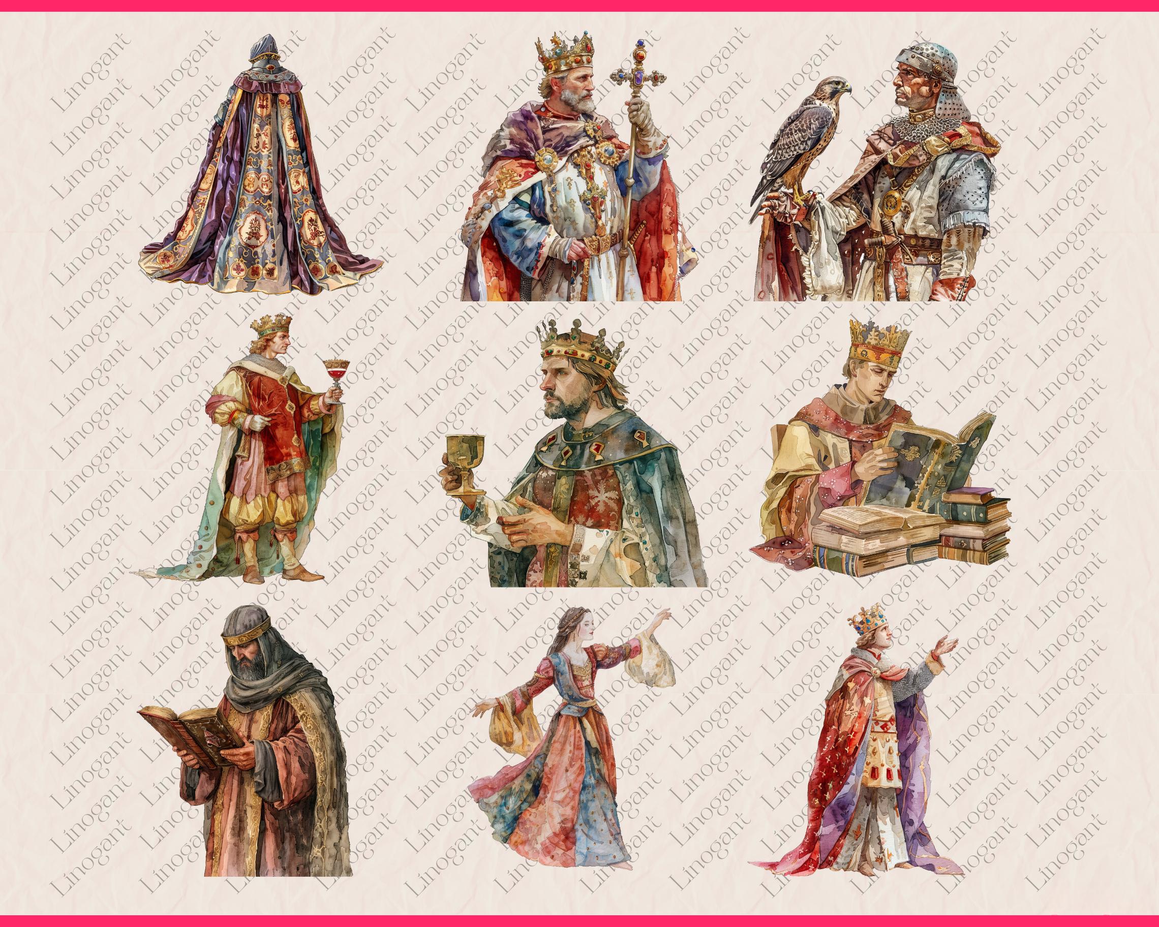 Watercolor Medieval Royal Person Clipart, Middle Age Noble People Clip ...