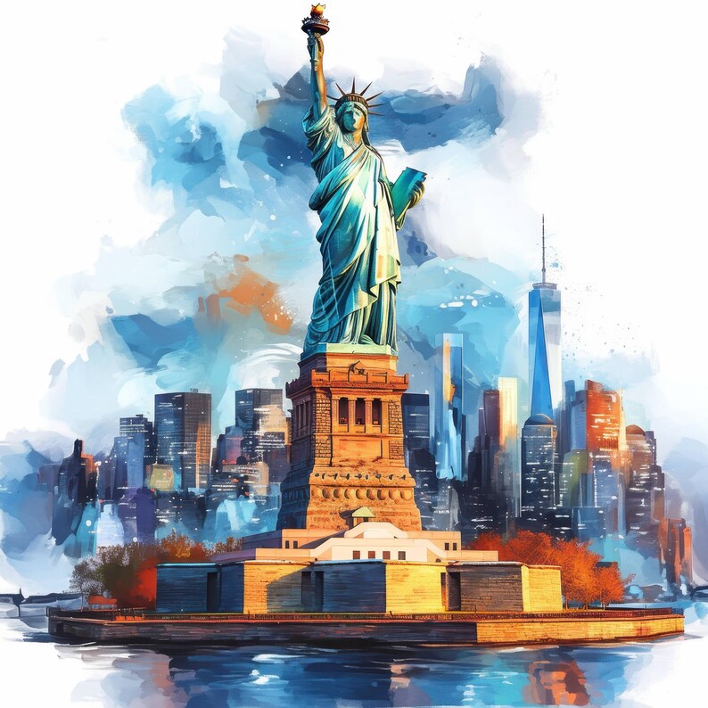 12 Statue of Liberty Evening Clipart Bundle, New York Skyline ...