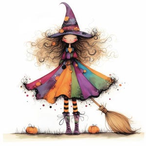 Quirky Witch Fantasy Clip Art 13 High Res Watercolor for Jpgs for Junk ...