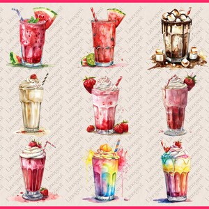 Watercolor Milkshakes Clipart Bundle, Summer Drink Clip Art Set ...
