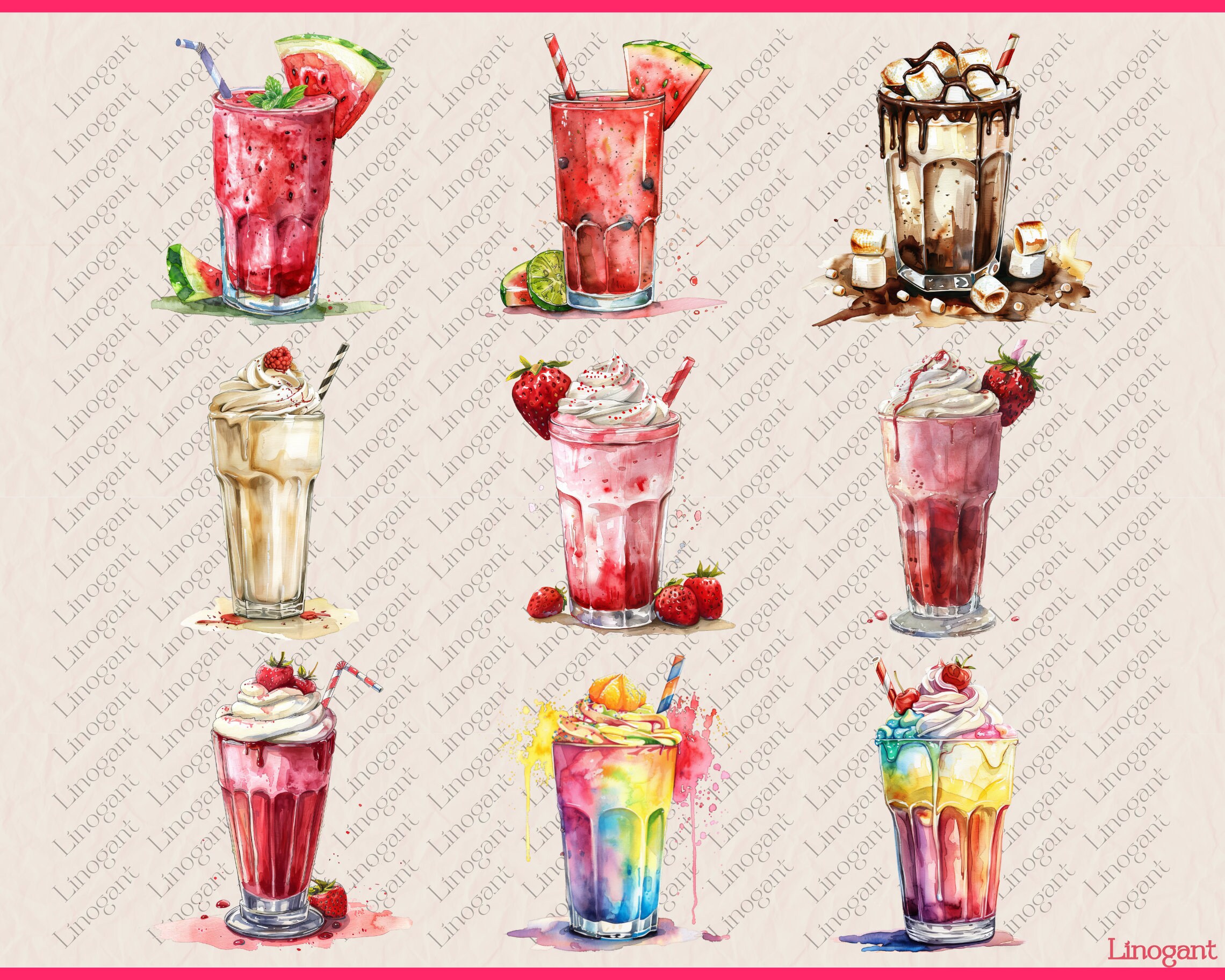 Watercolor Milkshakes Clipart Bundle, Summer Drink Clip Art Set ...