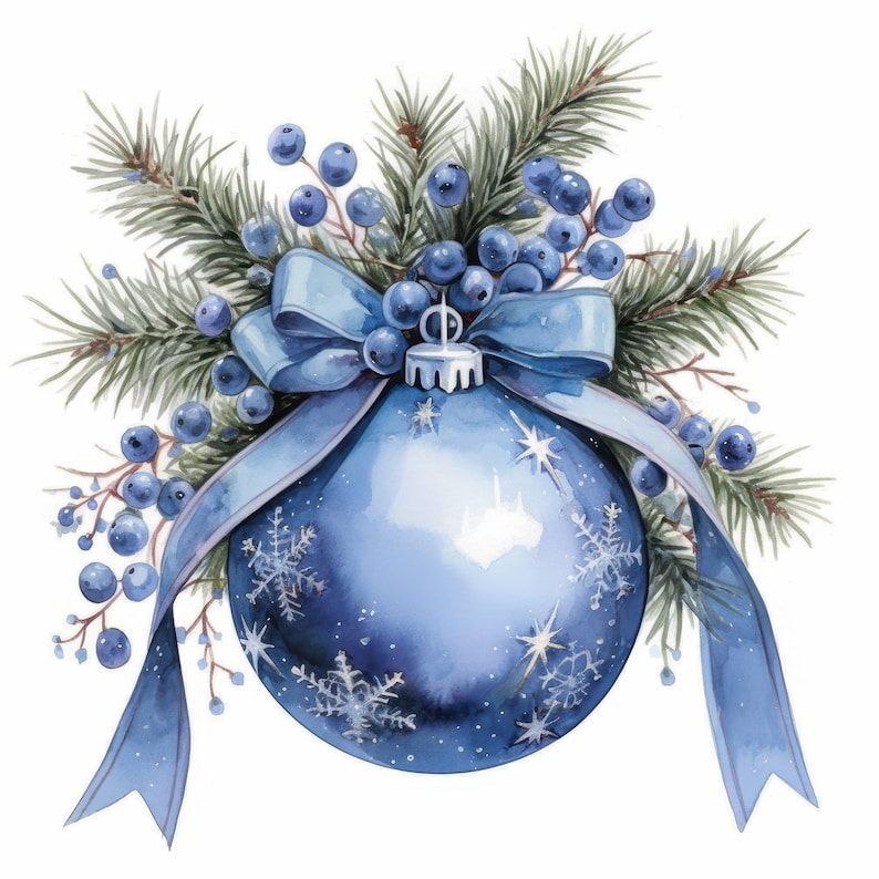 15 Blue Christmas Decor Clipart Bundle, Festive Holiday Ornament ...