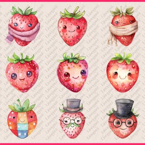 Watercolor Kawaii Strawberry Clipart Bundle, Cute Tropical Fruit Clip ...