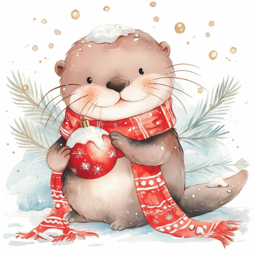 11 Winter Otter Clipart Bundle, Cold Weather Animal Illustration ...