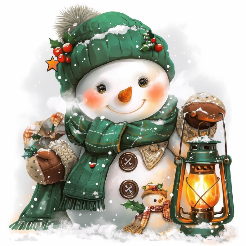 10 Merry Christmas Snowman Clipart Bundle, Festive Holiday Illustration ...