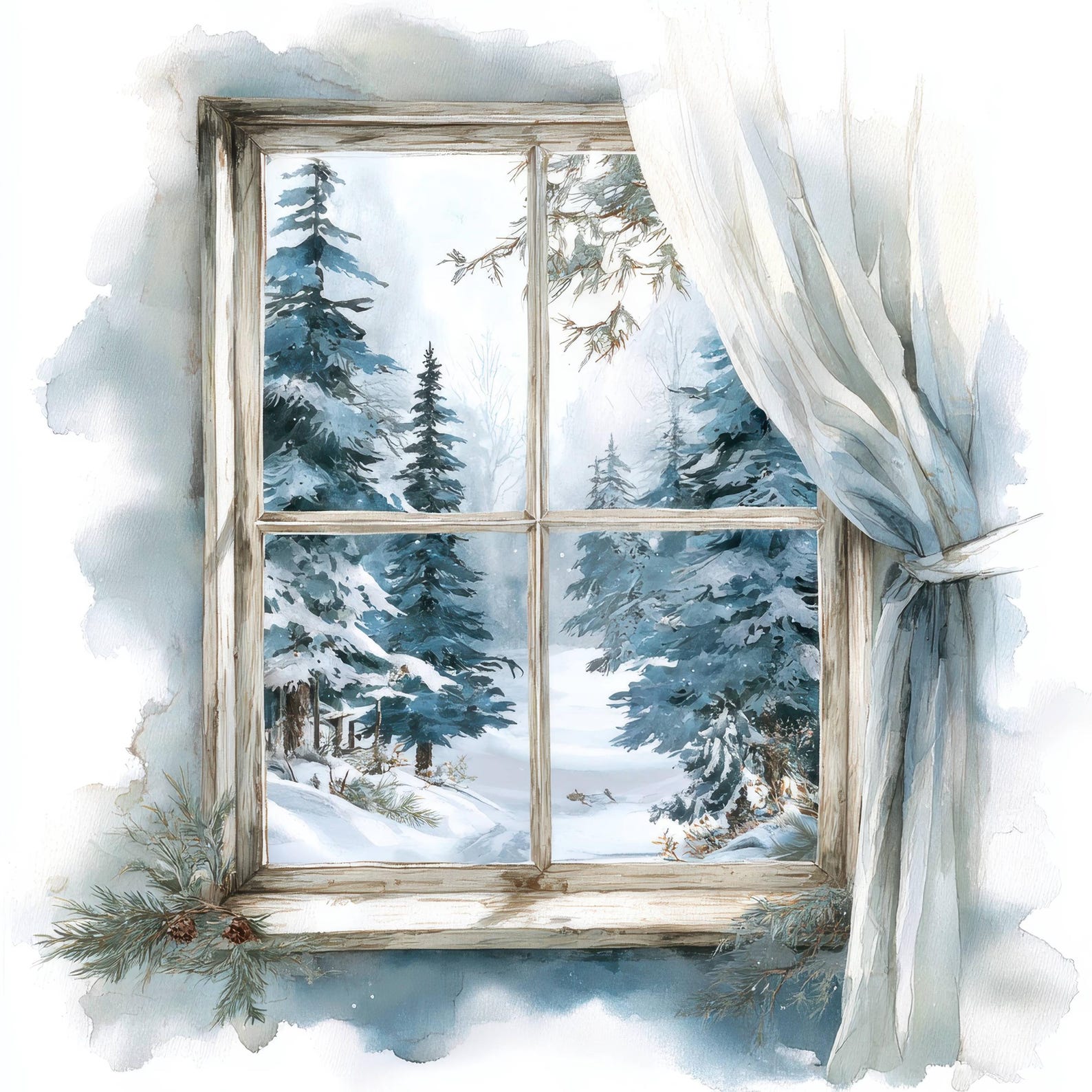 13 Snowy Winter Window Clipart Bundle, Cozy Seasonal View Illustration ...