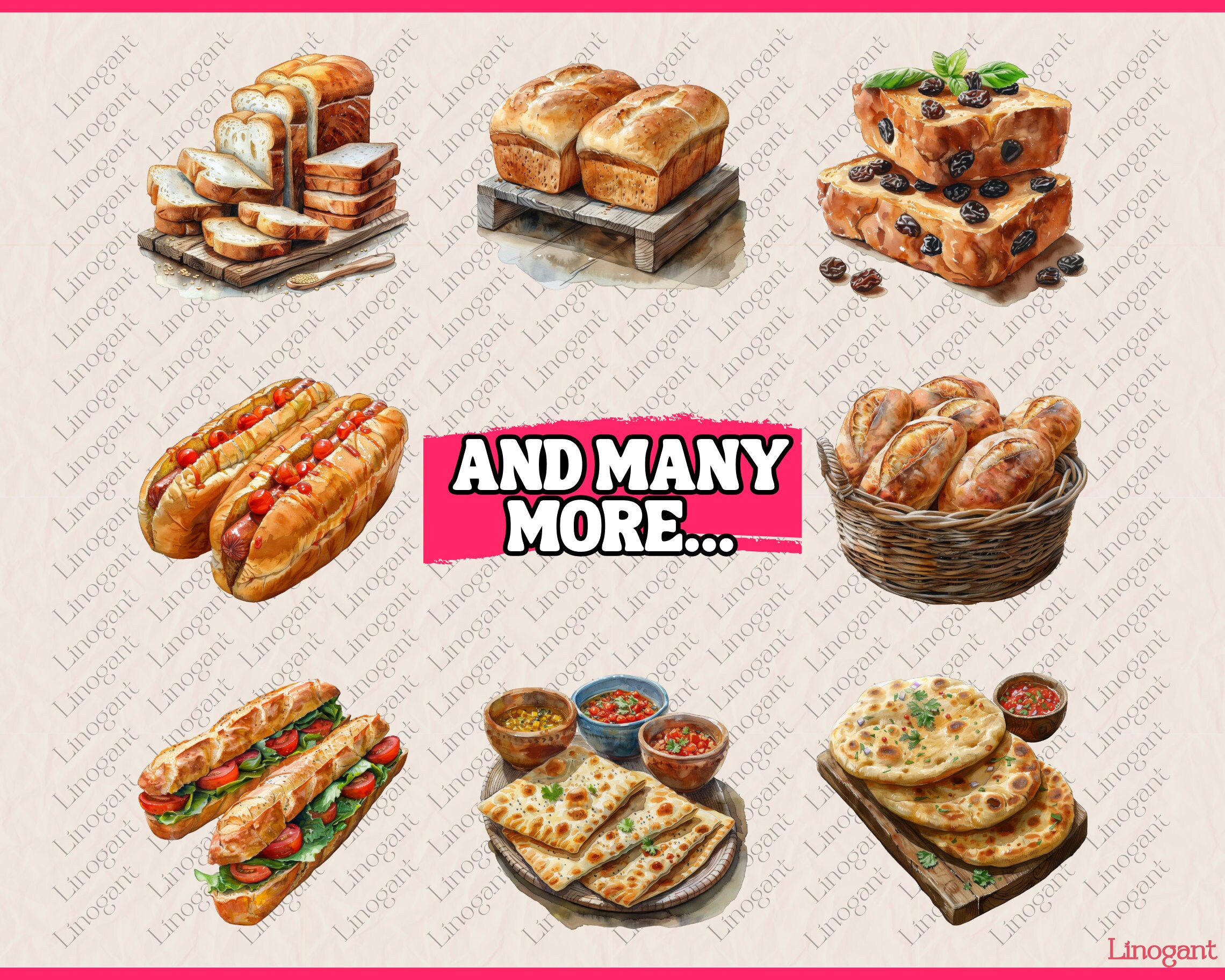 Watercolor Bread Clipart Bundle, Breakfast Food Clip Art Set, Bakery ...