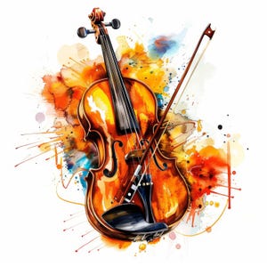 Whimsical Fiddle Clip Art 10 High Res Watercolor Jpgs Junk Journaling ...