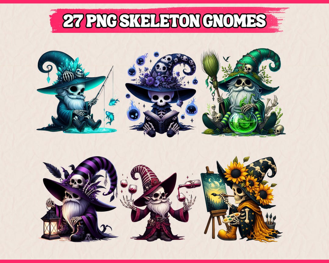 27 PNG Skeleton Gnomes With Skull Head Clipart, Cute Halloween Gnomes ...