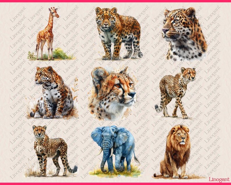 Watercolor Safari Animals Clipart Bundle, Safari Family Clip Art Set ...