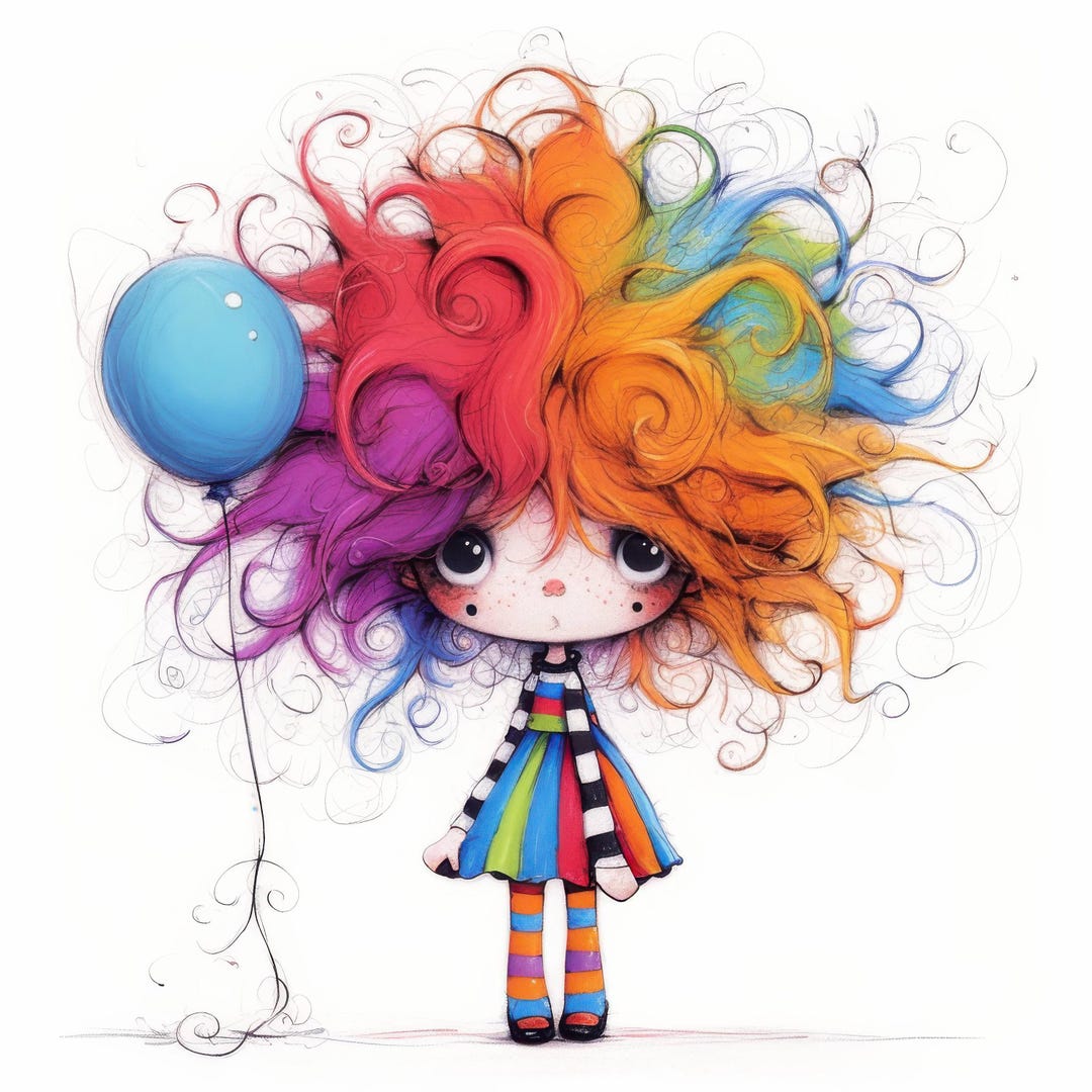 Chibi Balloon Girl Clip Art 10 High Res Watercolor Jpgs for Junk ...