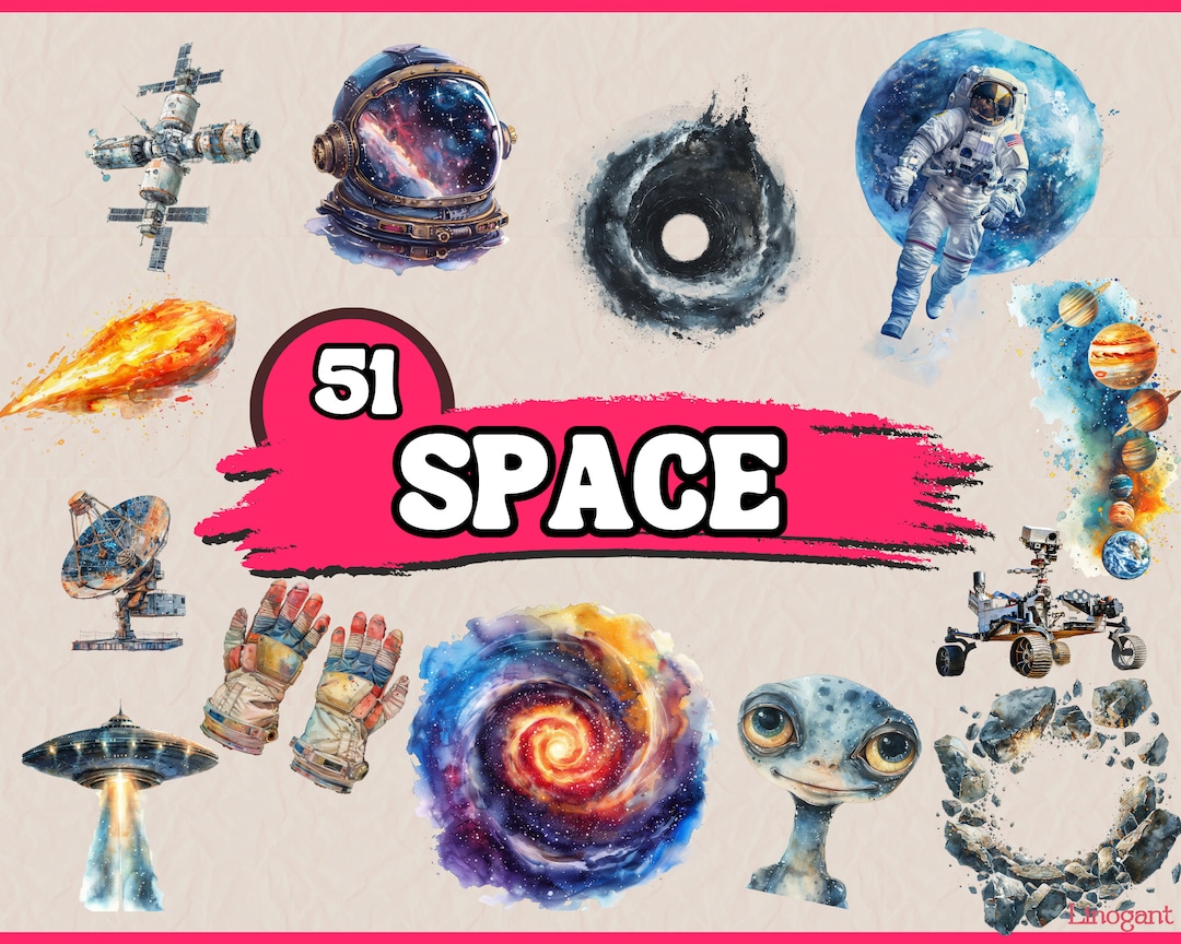 Watercolor Space Clipart Bundle, Outerspace Clip Art Set, Astronaut and ...