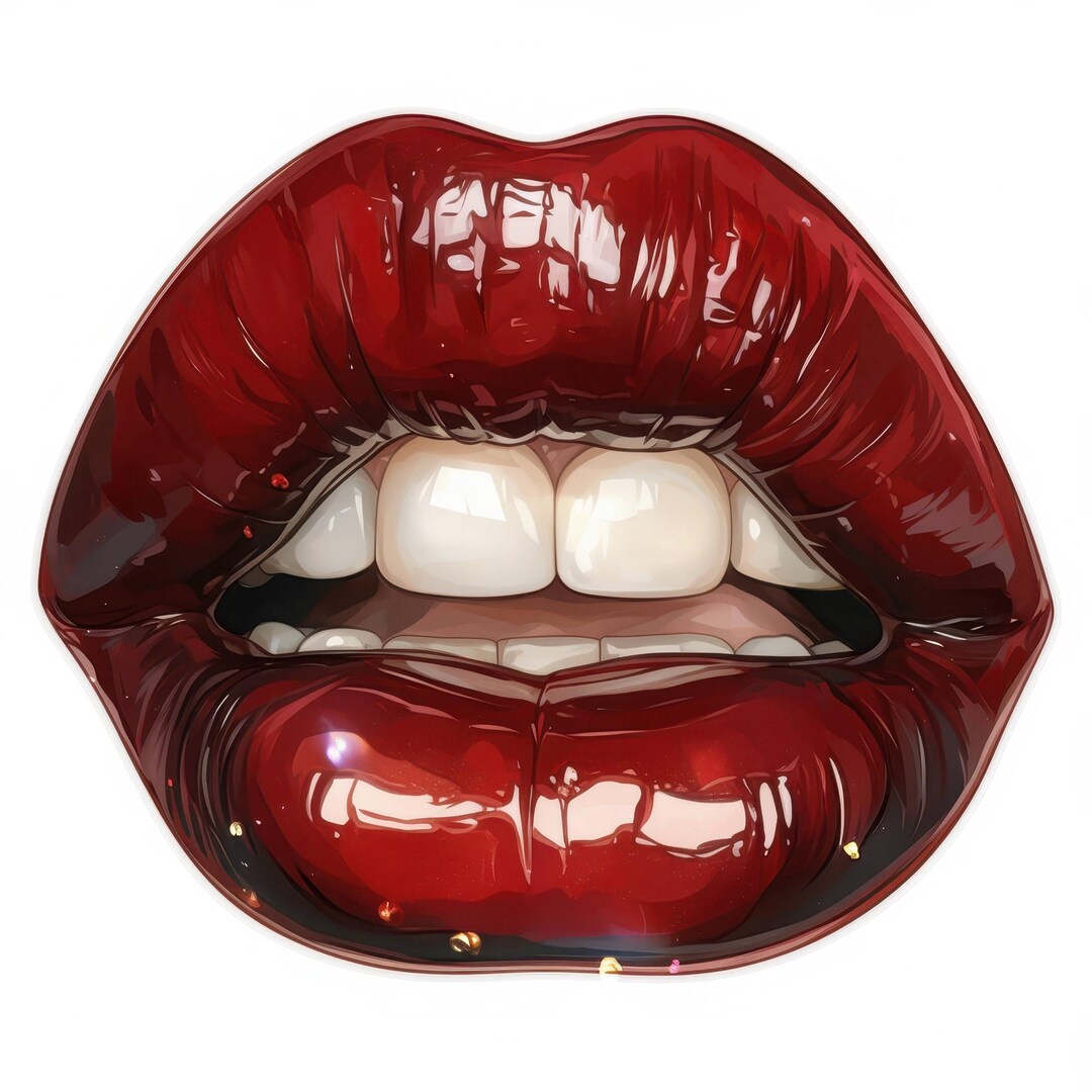 12 Glossy Lips Clipart Bundle, Shiny Pout Art Illustration, Printable ...