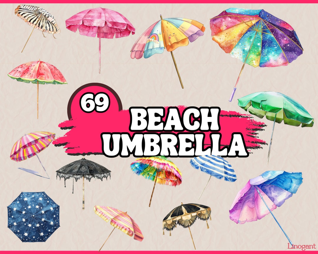 Watercolor Beach Umbrella Clipart Bundle, Sea Side Trip Clip Art Set ...