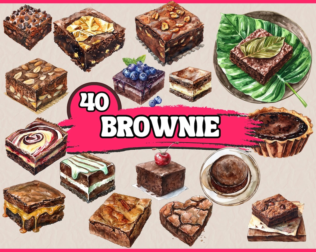 40 Brownie Clipart | Dessert Cake Illustrations | Printable Watercolor ...