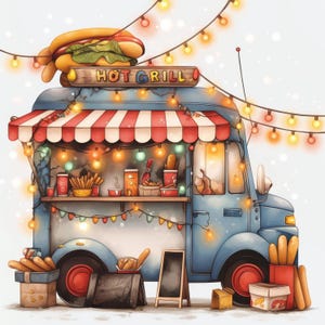 Adorable Hot Dog Cart Clip Art 13 High Res Watercolor Jpgs for Junk ...