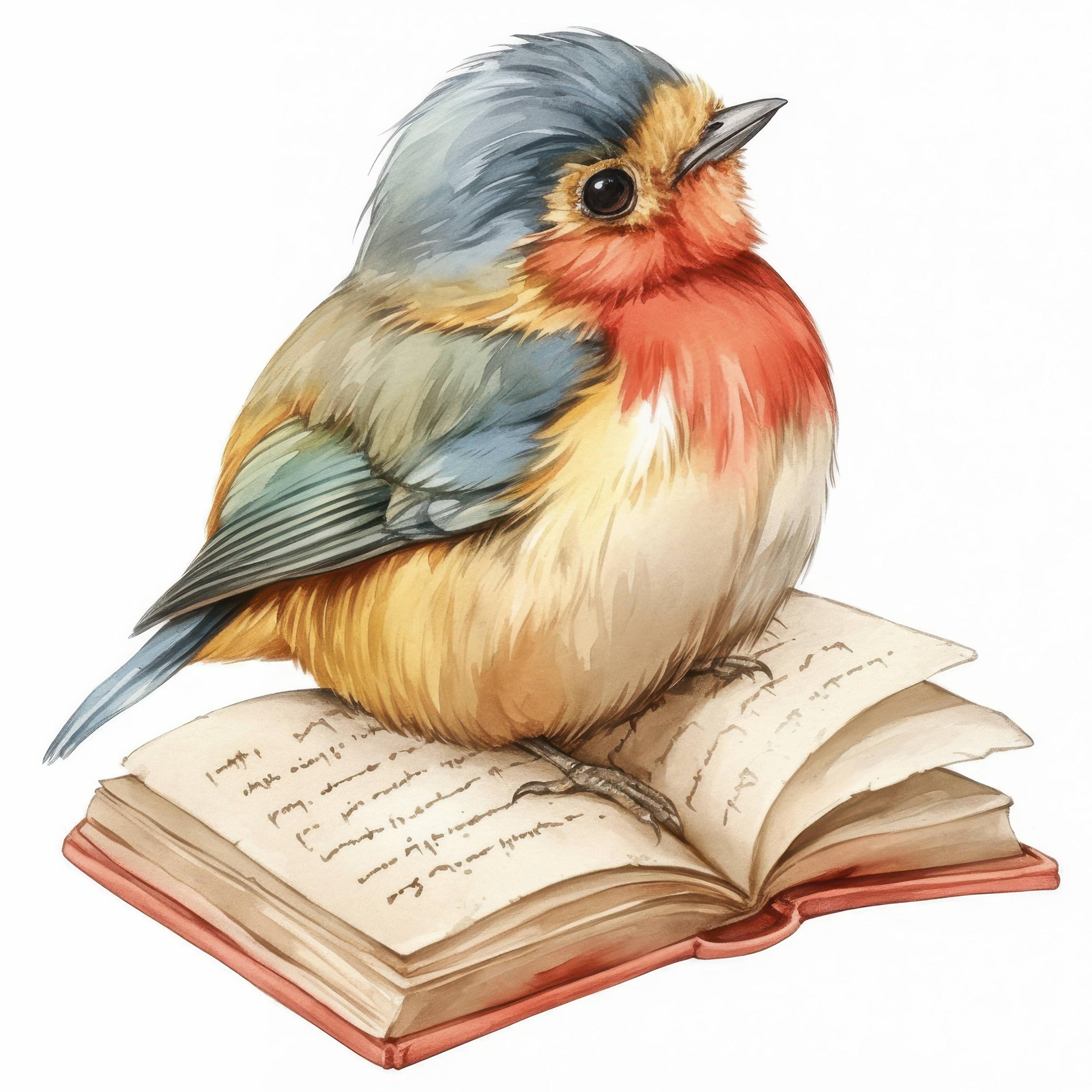 11 Bird Reading Book Clipart Bundle, Whimsical Storytime Illustration ...