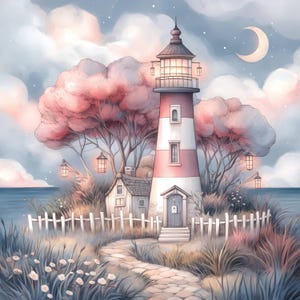 Pastel Lighthouse Path Clip Art 10 High Res Watercolor Jpgs Junk ...