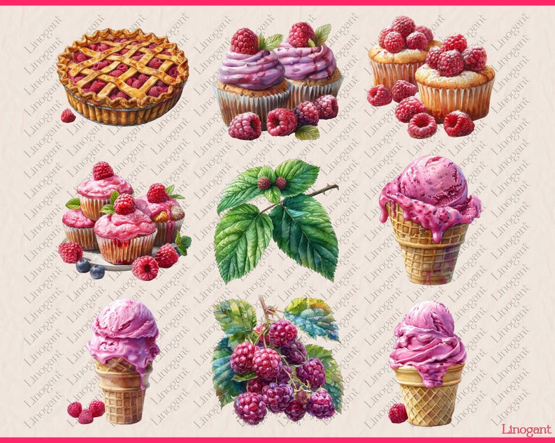 Watercolor Raspberry Clipart Bundle, Tropical Fruit Clip Art Set, Bowl ...