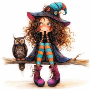 Quirky Blessed Witch Art 12 High Res Watercolor Jpgs for Junk Journals ...