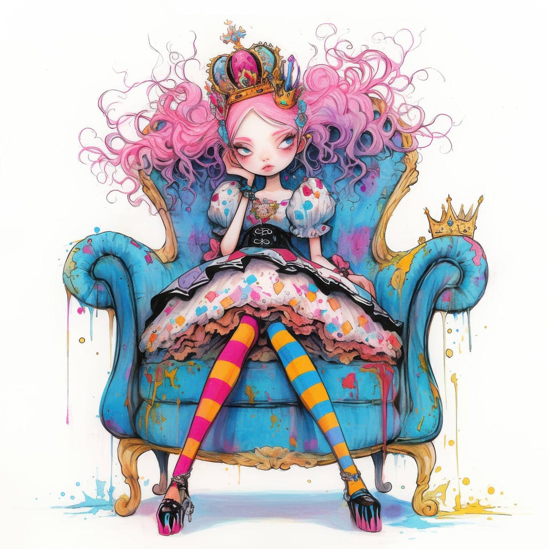 Quirky Queen Girl Clip Art 10 High Res Watercolor Jpgs for Junk ...