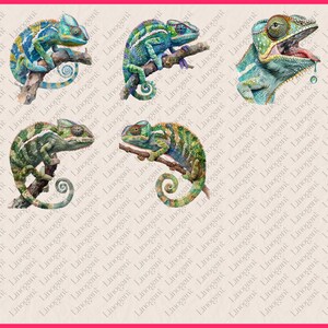 Watercolor Chameleon Clipart Bundle, Chamelon Clip Art Set, Wild Animal ...