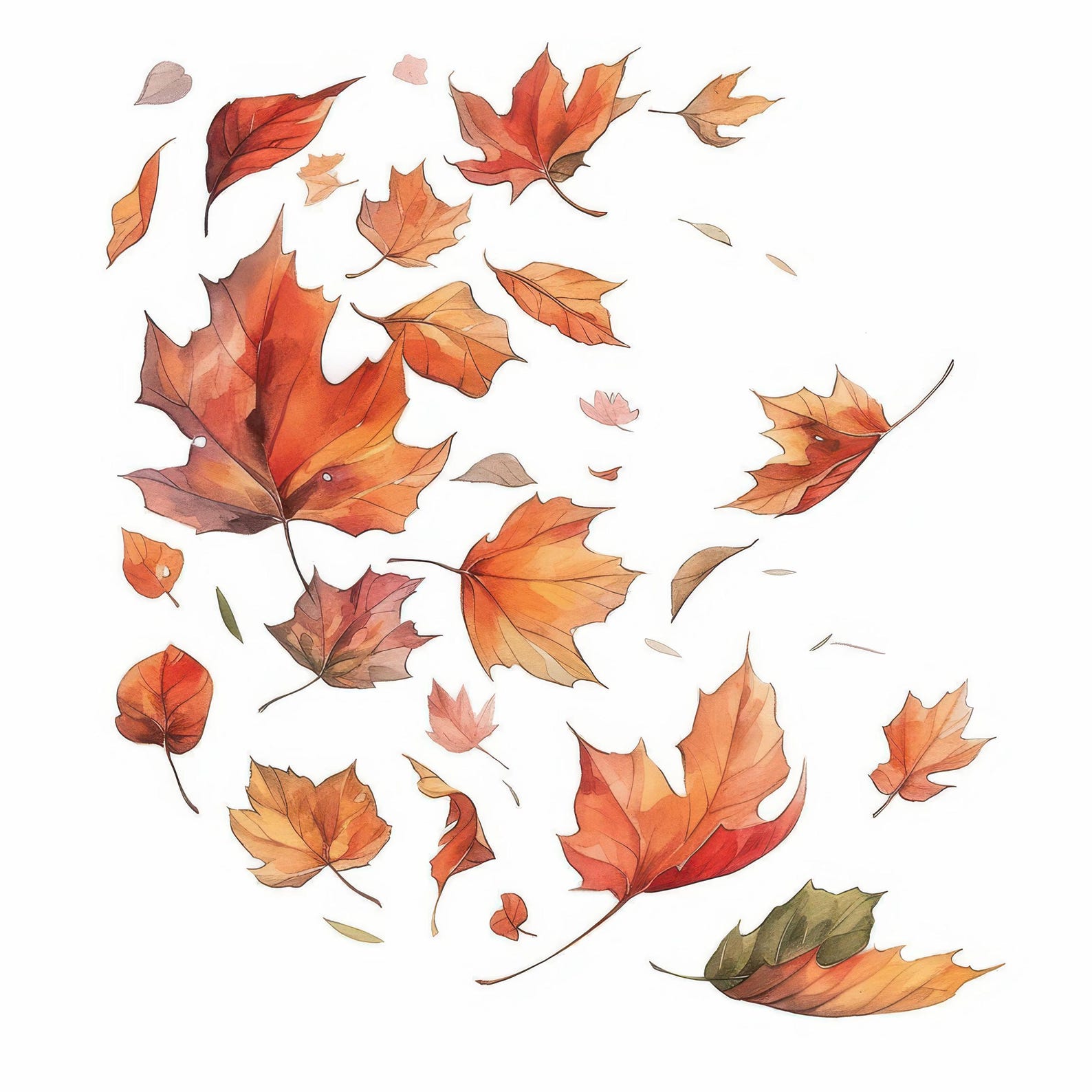 10 Falling Autumn Leaves Clipart Bundle, Fall Decor Illustration ...