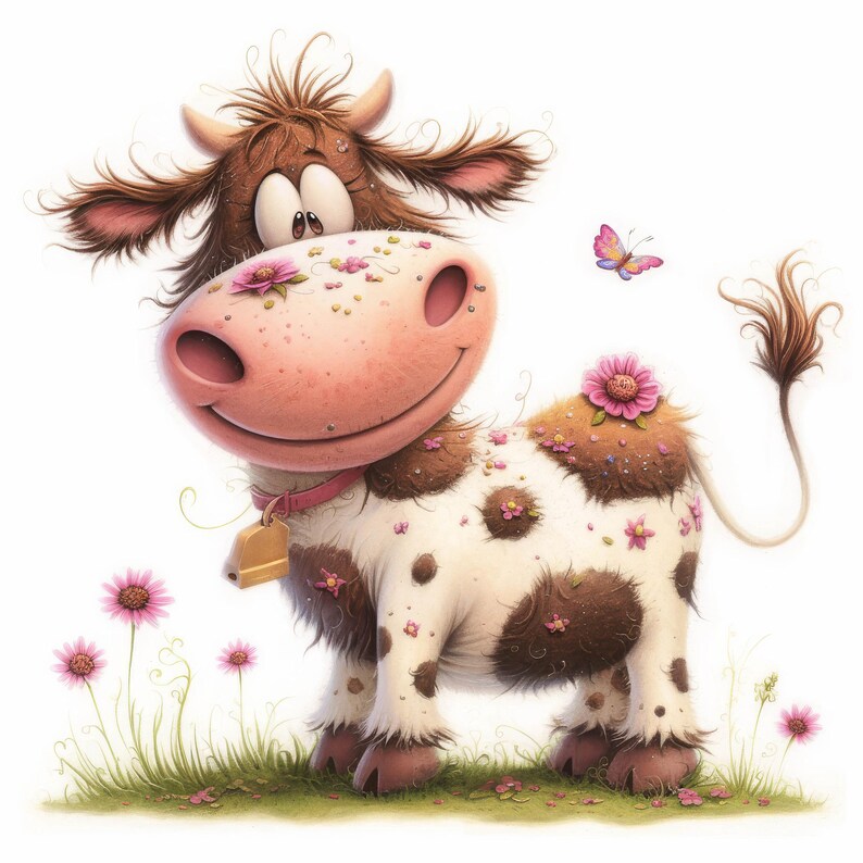 12 Quirky Cow Clipart Bundle in Watercolor Style, Unique Illustration ...
