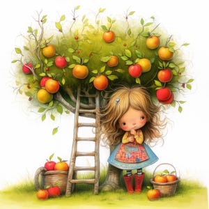 Whimsical Apple Girl Clip Art 10 High Res Watercolor Jpgs Junk ...