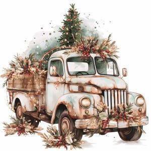 11 Vintage Winter Trucks Clipart Bundle, Festive Truck Design ...